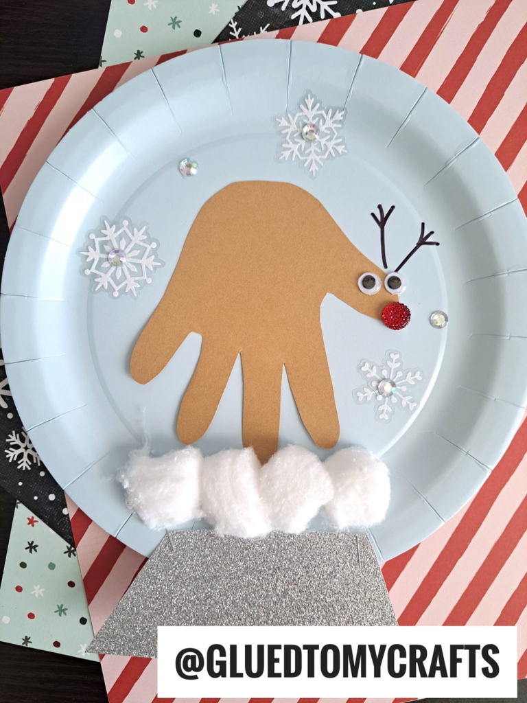 Paper Plate & Handprint Reindeer Snow Globe Craft - Glued To My Crafts