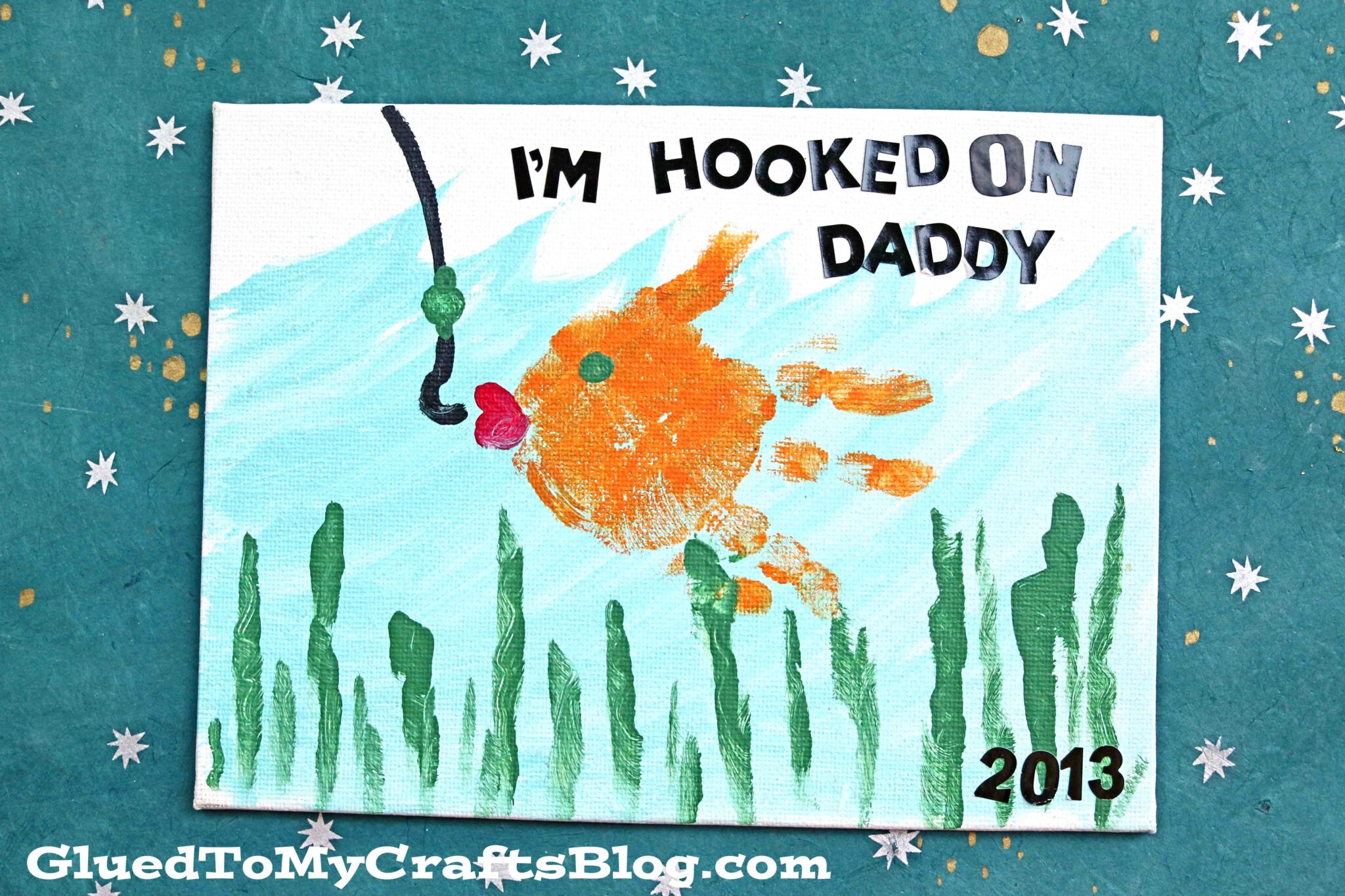 Handprint Fish I'm Hooked On Daddy Canvas