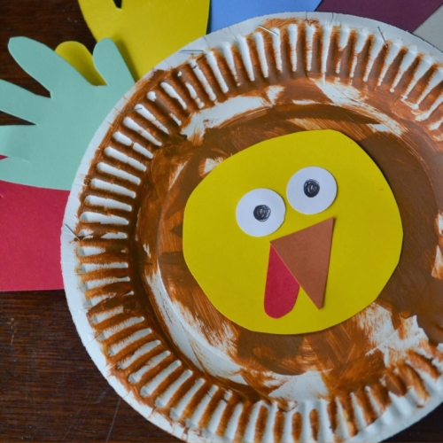 Paper Plate Turkey w/Handprint Feathers Craft Idea