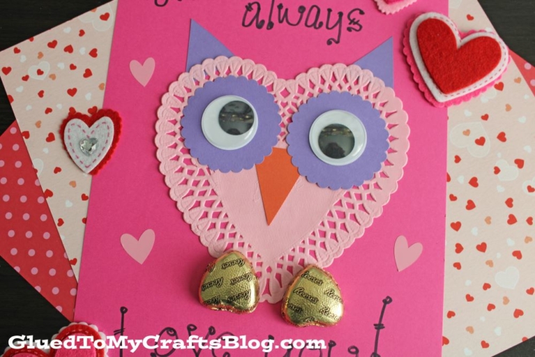 Paper Heart Doily Owl Card For Valentine's Day