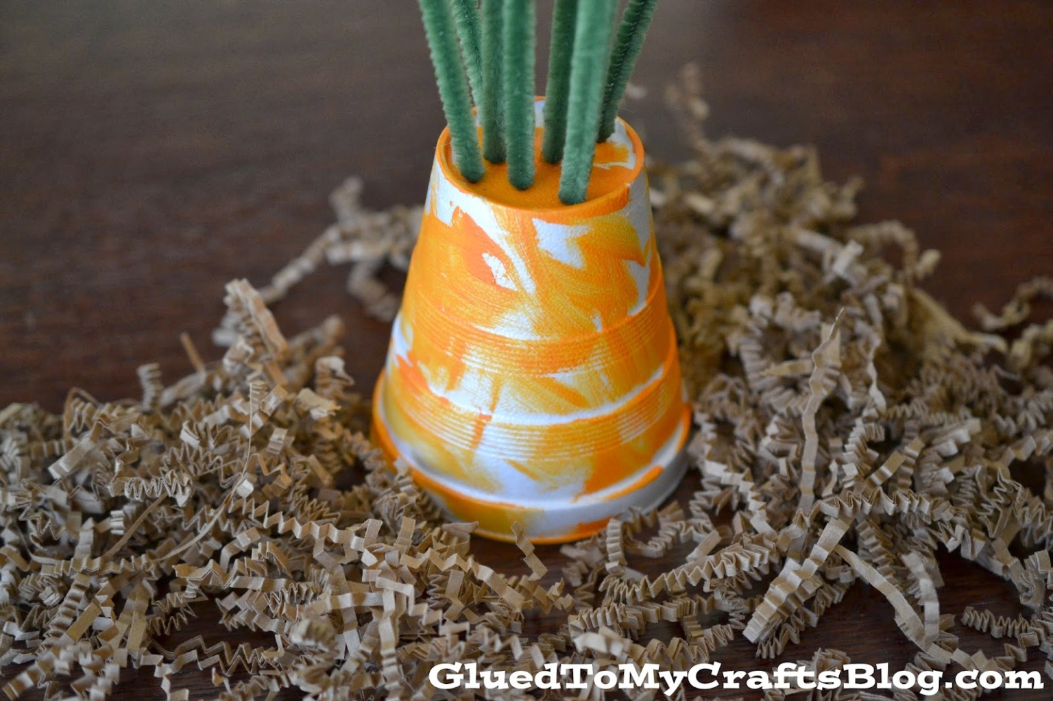 Fun Spring Pipe Cleaner & Styrofoam Cup Carrot Craft for Kids