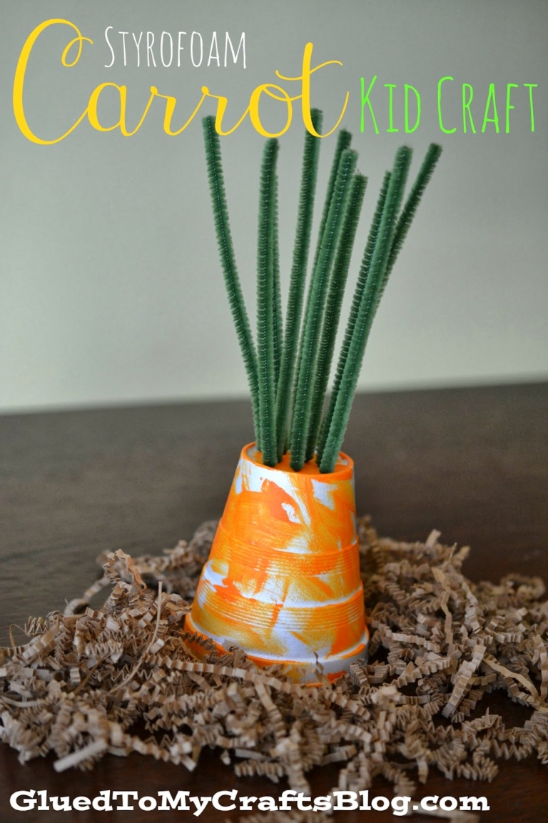 Fun Spring Pipe Cleaner & Styrofoam Cup Carrot Craft for Kids