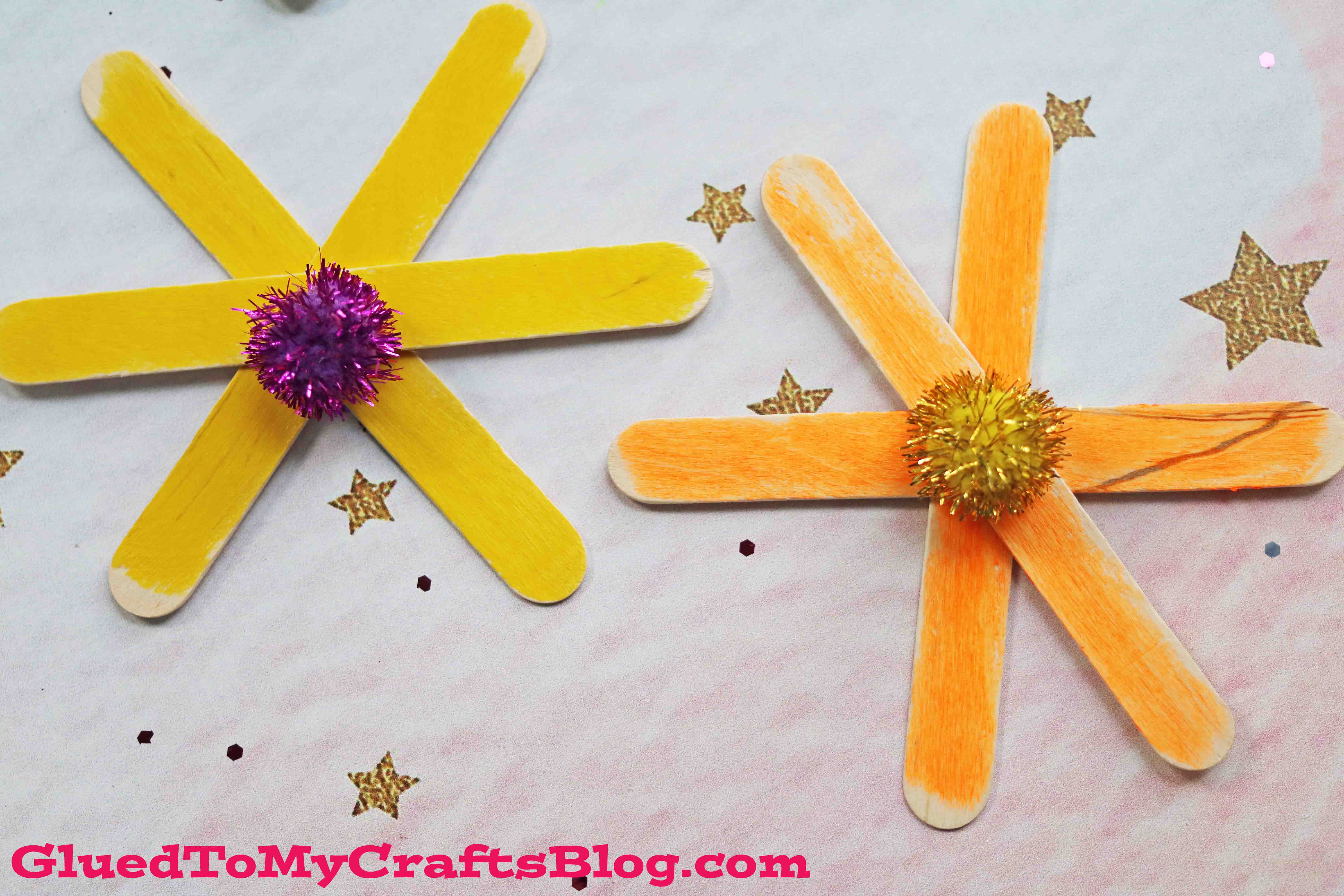 Popsicle Stick Flowers w/Pom Pom Center