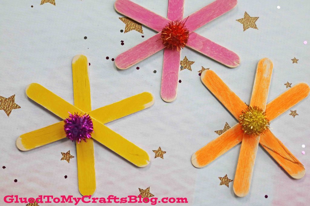 Popsicle Stick Flower w/Pom Pom Center Craft Idea