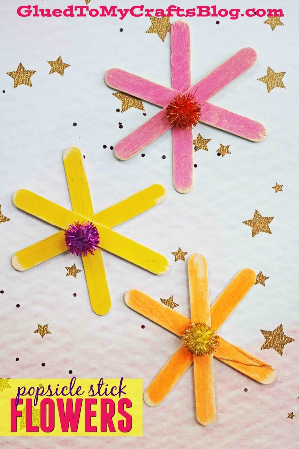 Popsicle Stick Flowers w/Pom Pom Center