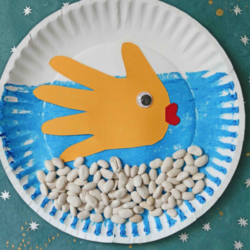 Paper Plate Fish Bowl w/Handprint Fish Craft Idea