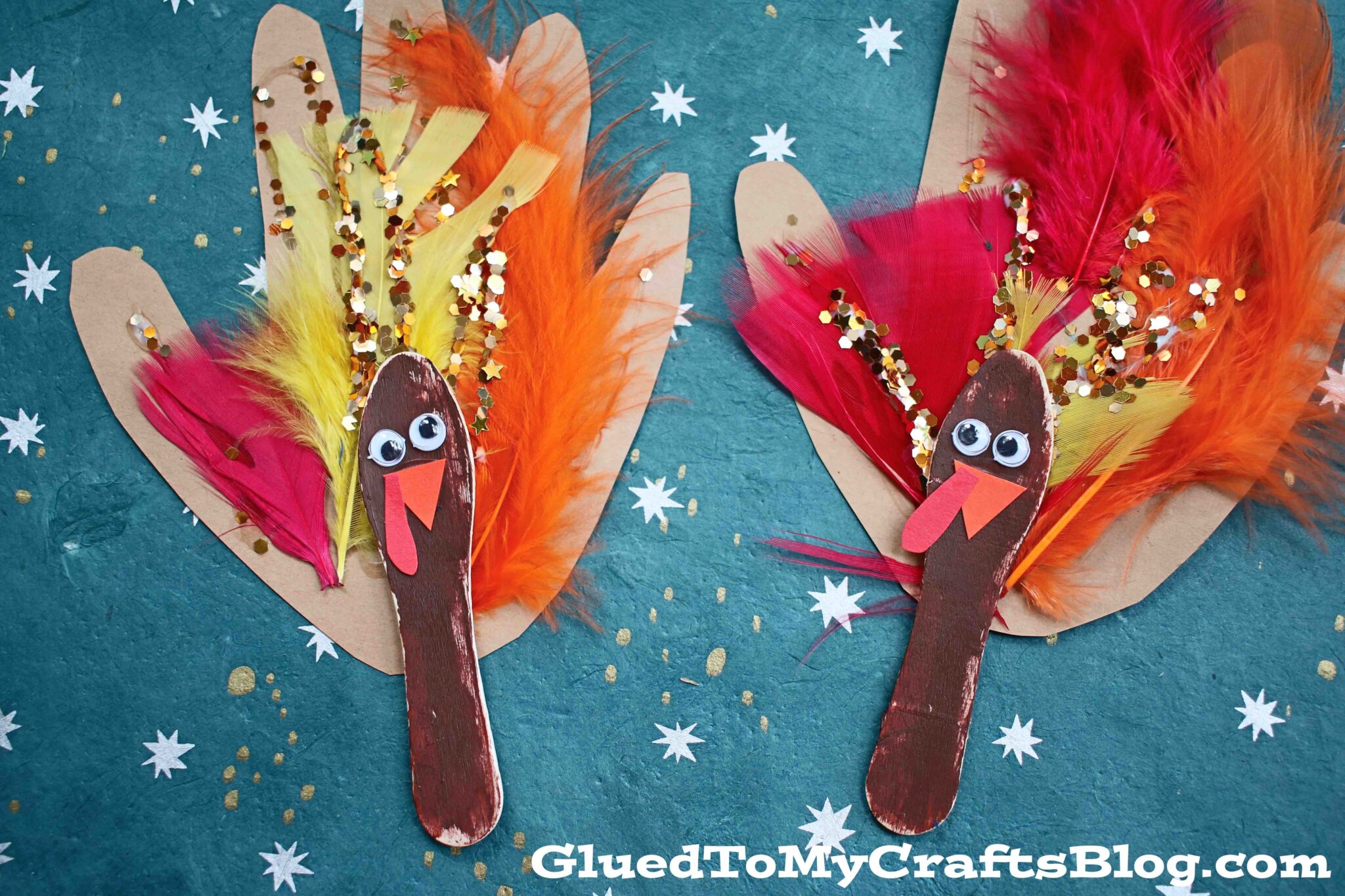Scoop Stick & Handprint Turkey Puppets