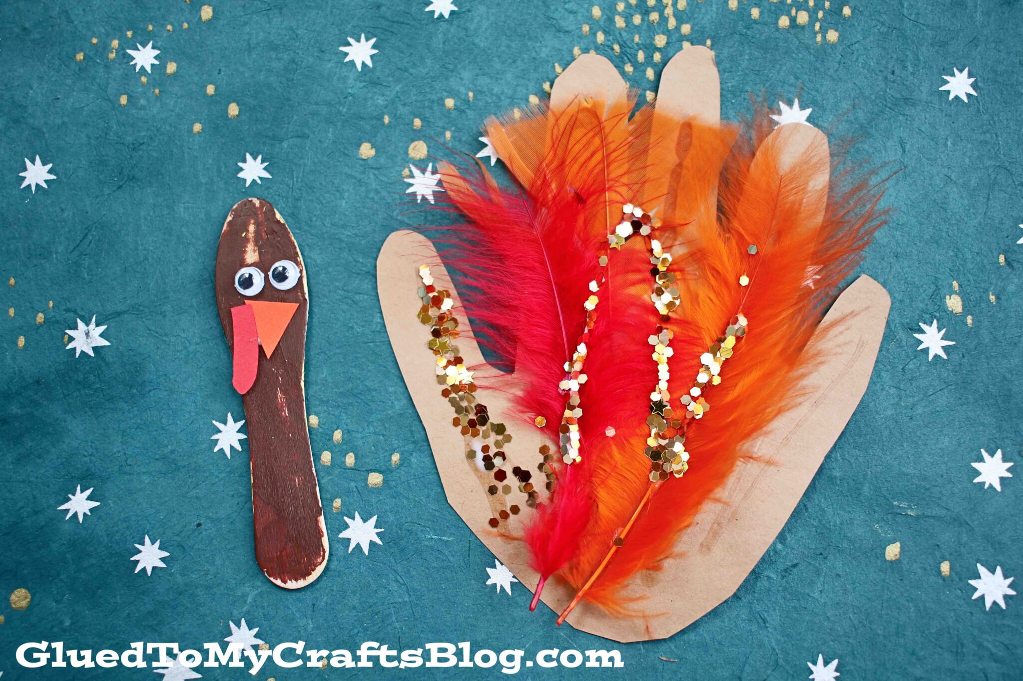 Scoop Stick & Handprint Turkey Puppets