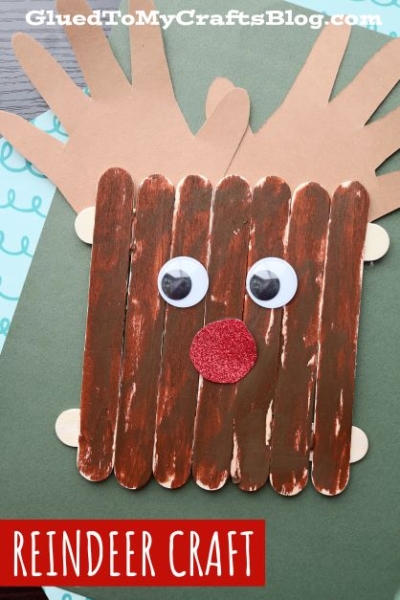 Handprint & Popsicle Stick Reindeer Craft Idea