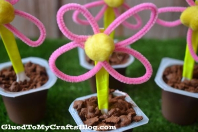 Flower Pot Pudding Cups w/Pipe Cleaner Flowers