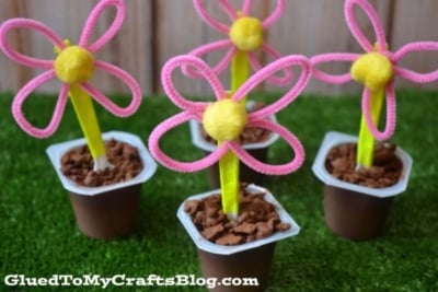 Flower Pot Pudding Cups w/Pipe Cleaner Flowers