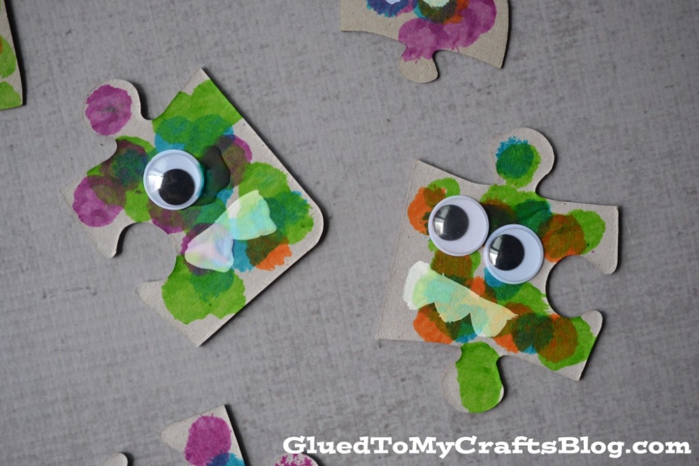 Upcycled Puzzle Piece Monster Craft Idea