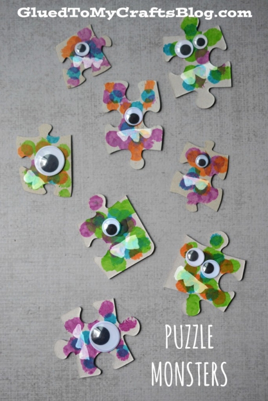 Upcycled Puzzle Piece Monster Craft Idea