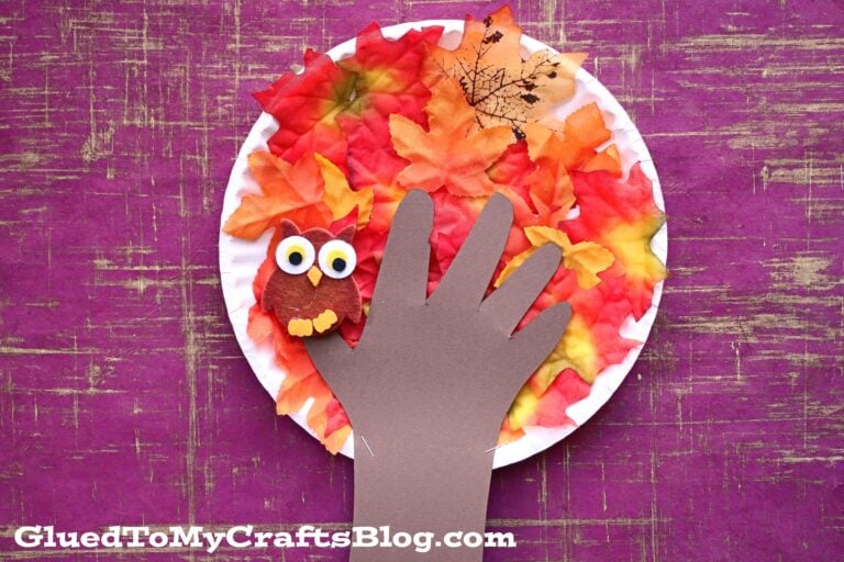 Leaf Covered Paper Plate Fall Tree Craft Idea