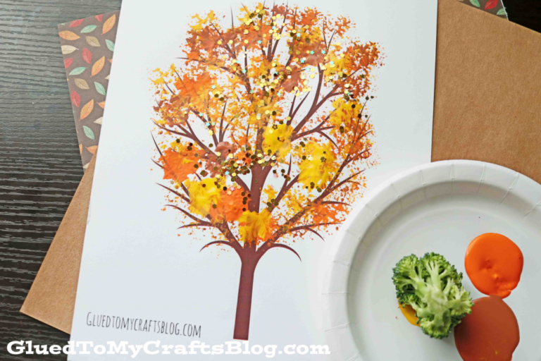 Broccoli Stamped Fall Tree Craft Idea