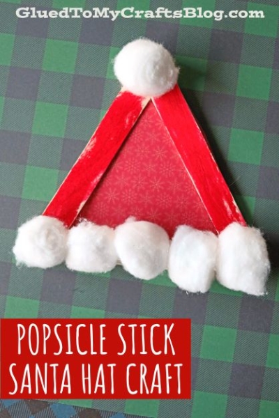 Popsicle Stick Santa & Elf Hat Craft Idea