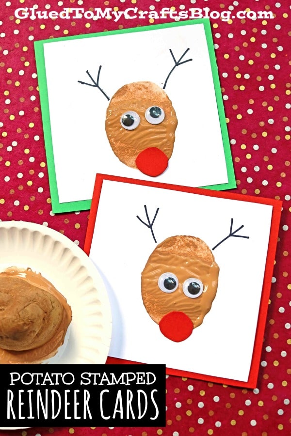 Handmade Potato Stamped Reindeer Card