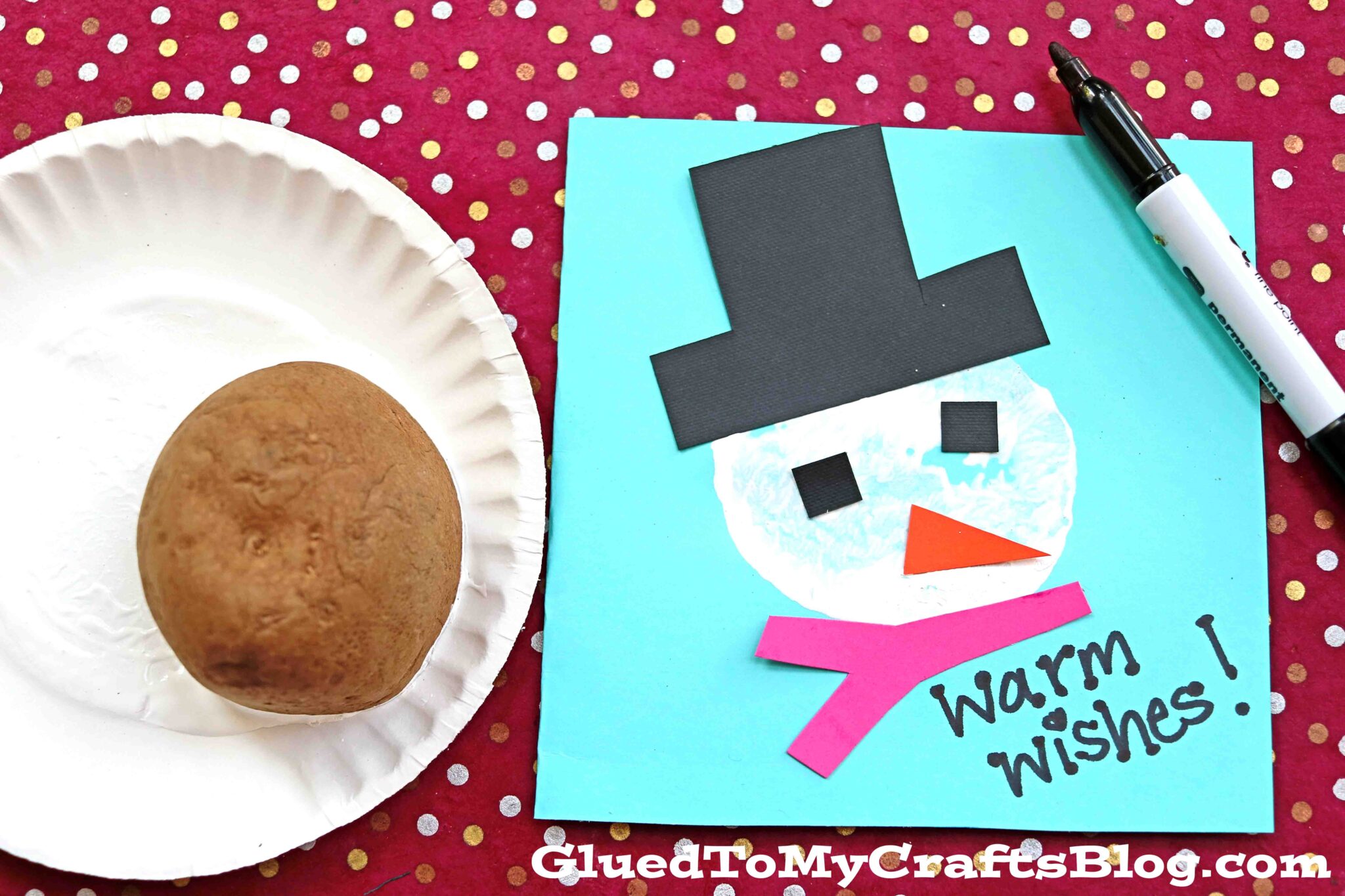 Potato Stamped Snowman Cards - Easy Winter Craft