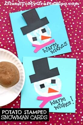 Potato Stamped Snowman Cards - Easy Winter Craft