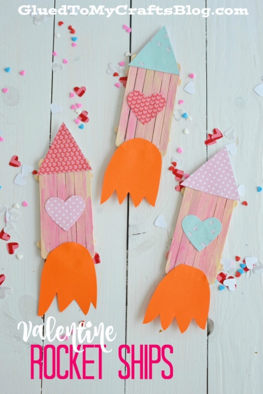 Popsicle Stick Valentine Rocket Ships