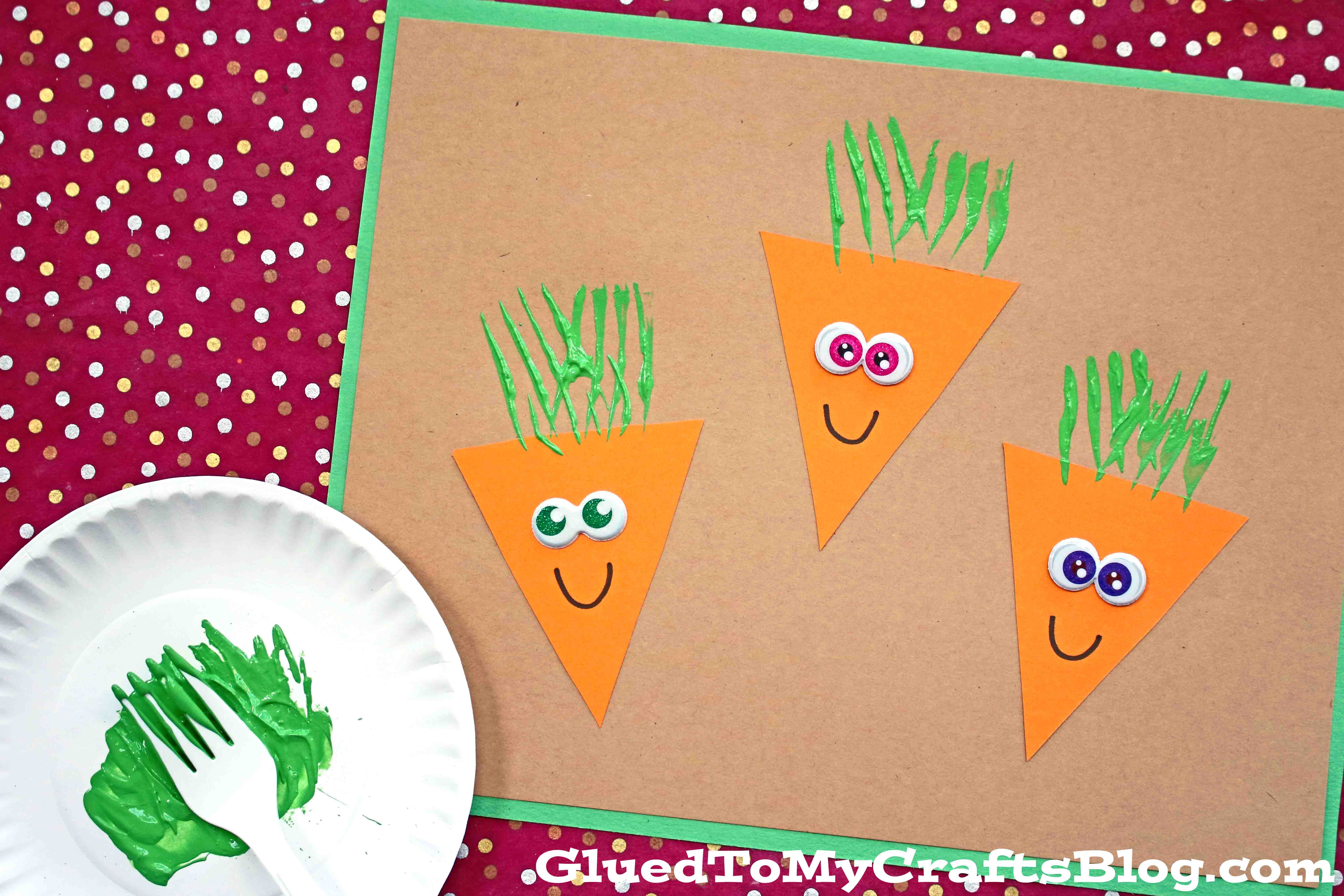 Paper & Fork Painted Carrot Garden Craft