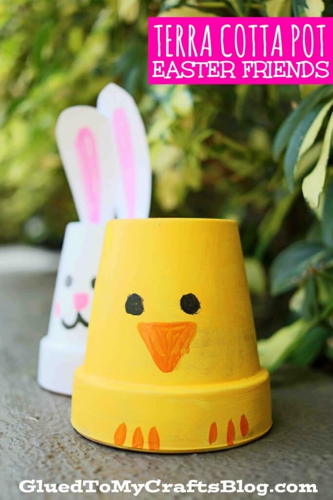 Painted Terra Cotta Pot Easter Friends