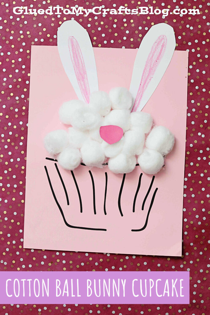 Cotton Ball Bunny Cupcake Craft Idea