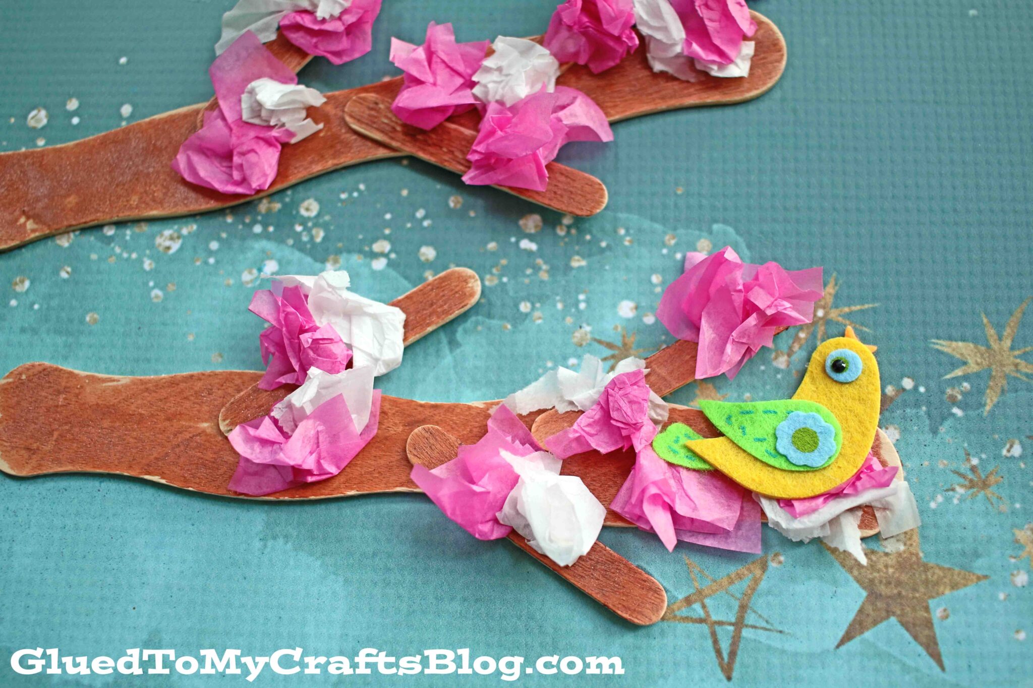 Popsicle Stick Cherry Blossom Tree Branch Craft Idea