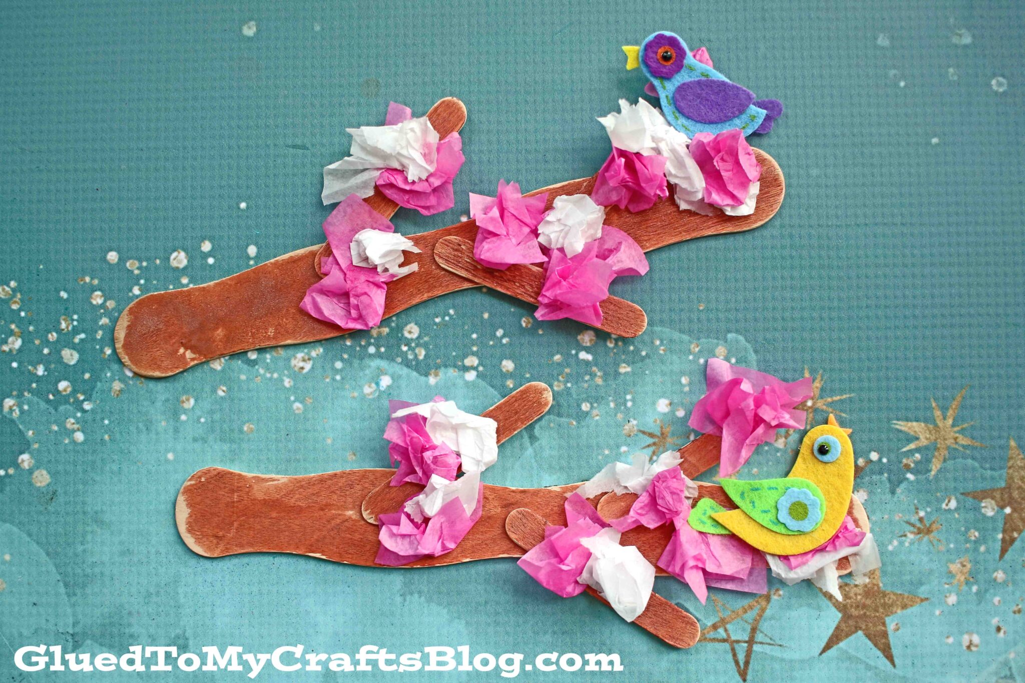 Popsicle Stick Cherry Blossom Tree Branch Craft Idea