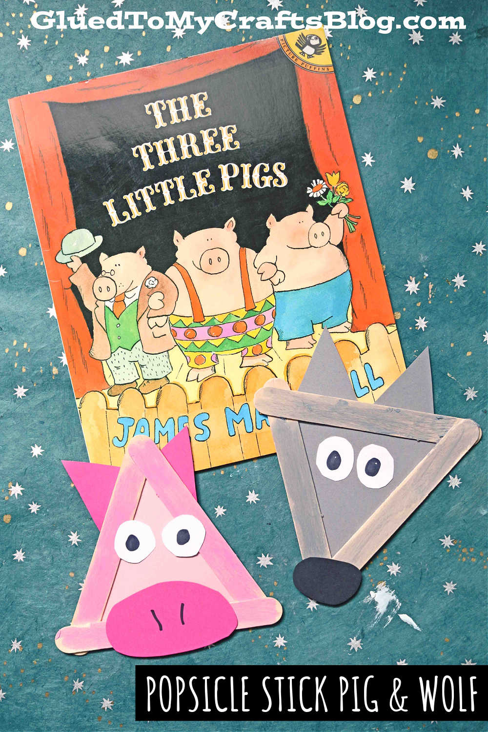 Popsicle Stick Three Little Pigs & Wolf Craft Idea