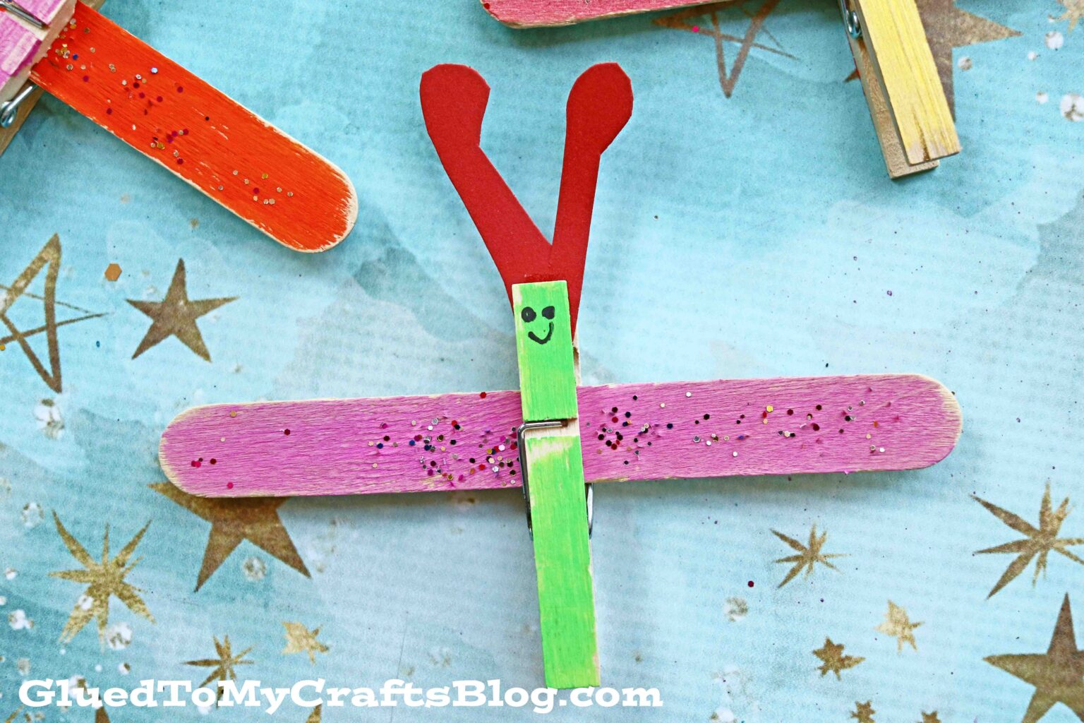 Clothespin And Popsicle Stick Butterfly Craft Idea