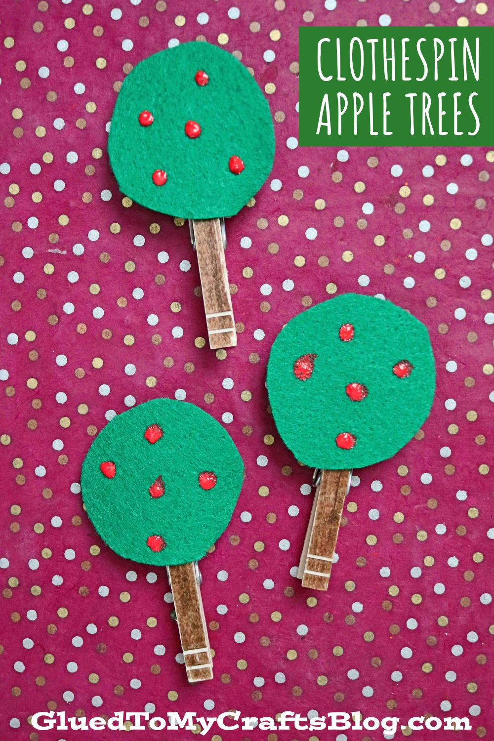 Clothespin and Craft Felt Apple Trees - Kid Craft For Fall