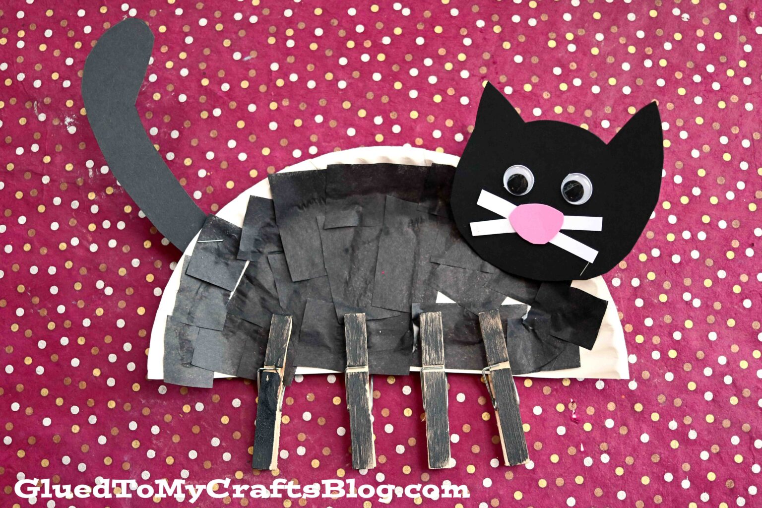 Paper Plate & Clothespin Black Cat Craft
