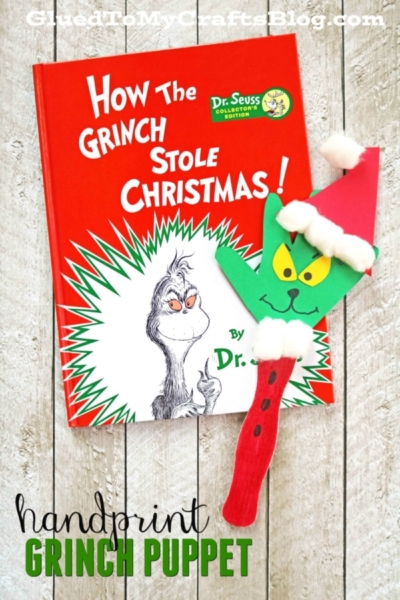 Handprint Grinch Puppet Craft Idea For Kids