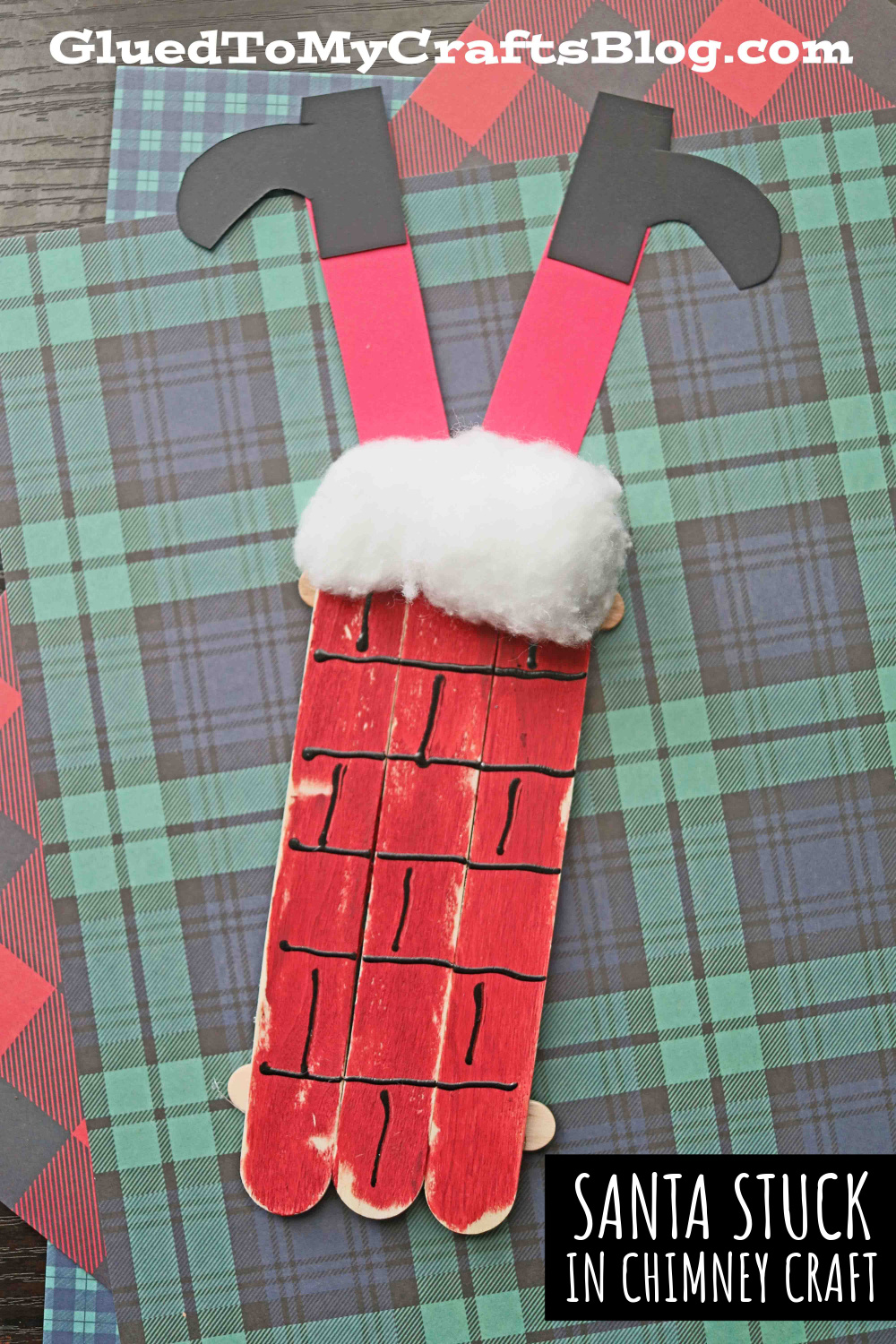 Popsicle Stick Santa Stuck in a Chimney Craft Idea