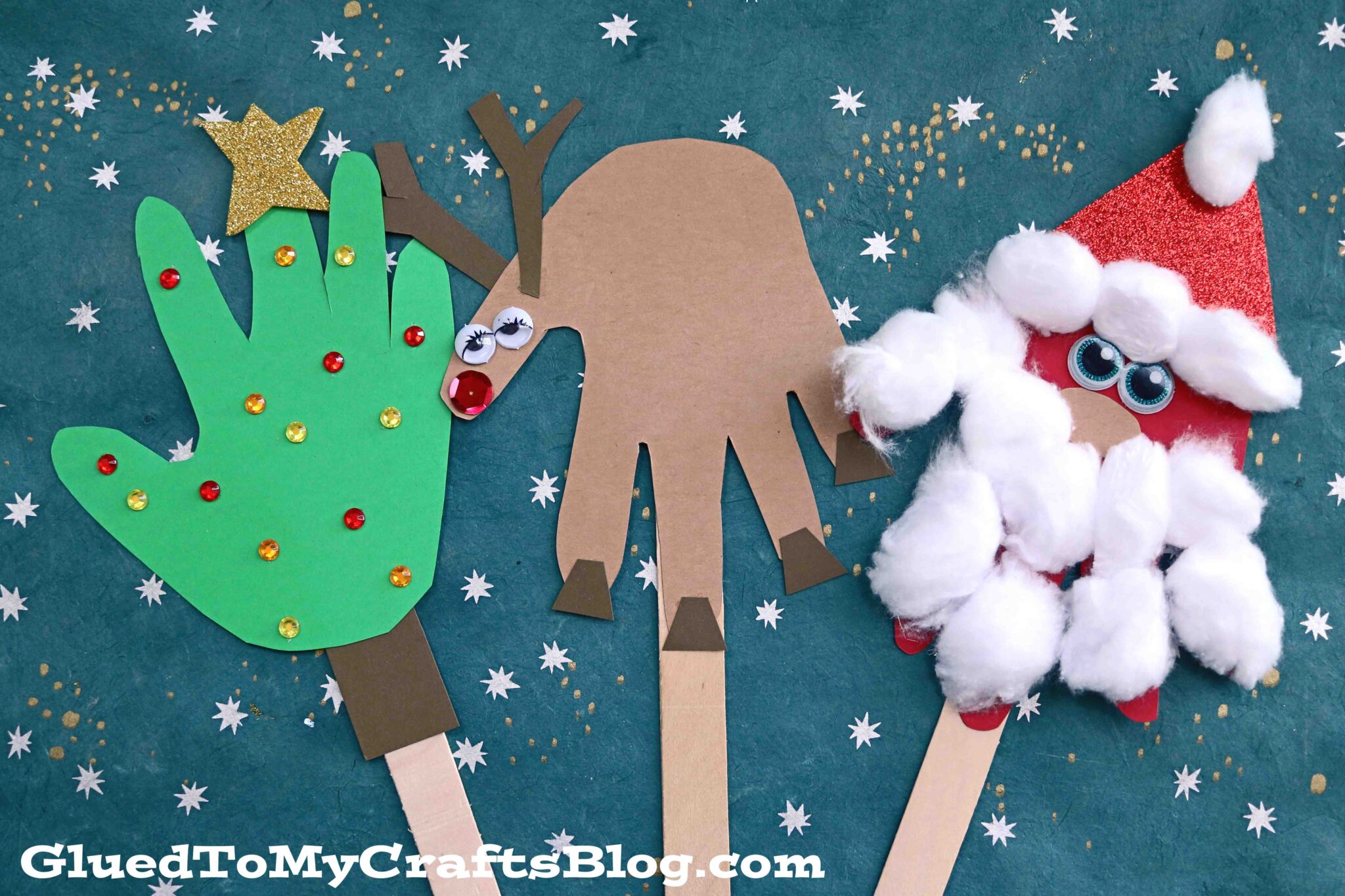 Craft Stick Handprint Christmas Puppets