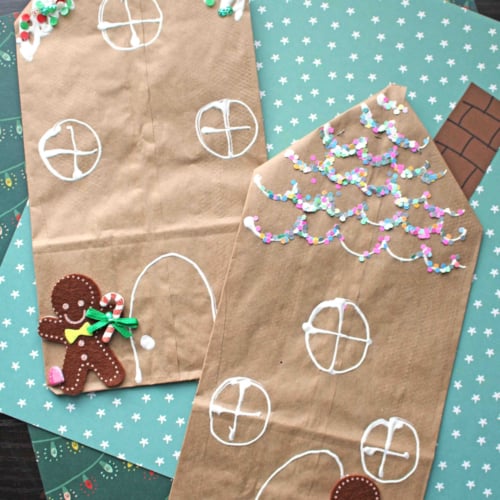 Brown Paper Bag Gingerbread House Craft Idea