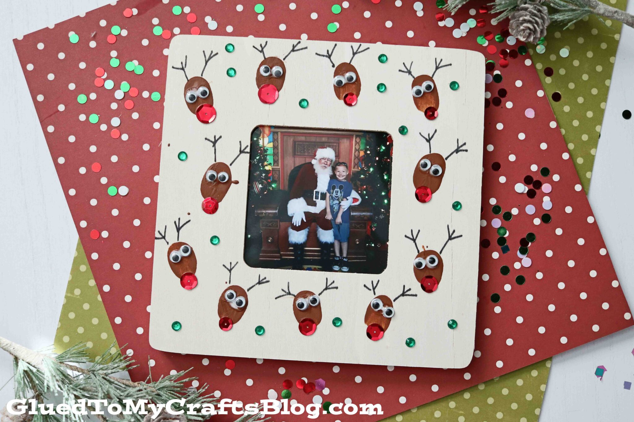 Thumbprint Reindeer Frame Craft Idea For Christmas