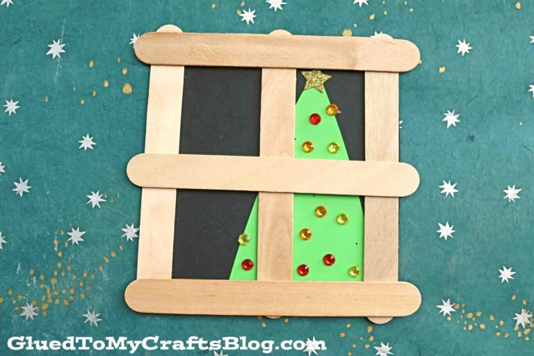 Popsicle Stick Tree In Window Craft Idea For Christmas