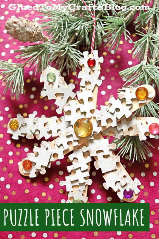 Puzzle Piece Snowflake Ornament Craft Idea