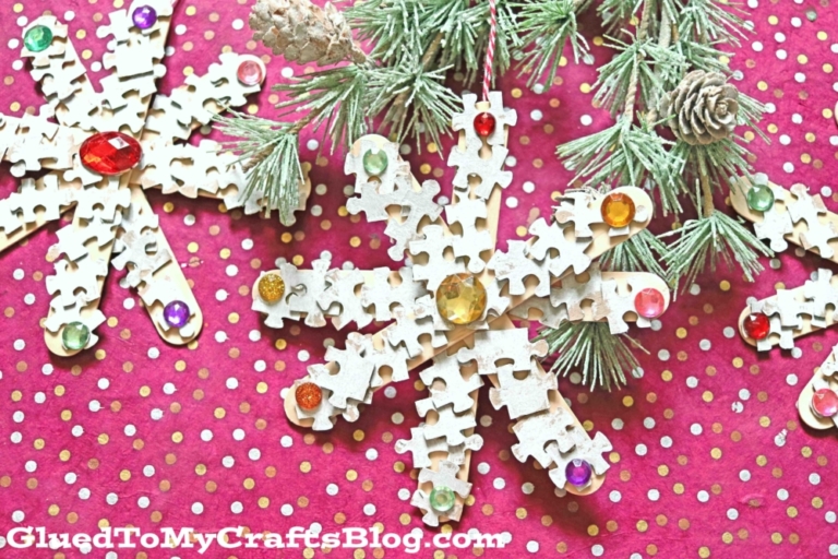 Puzzle Piece Snowflake Ornament Craft Idea