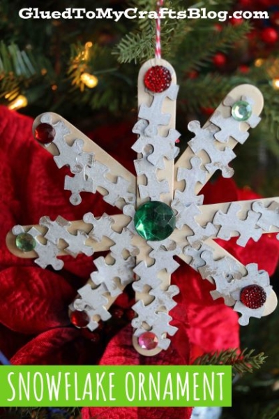 Puzzle Piece Snowflake Ornaments