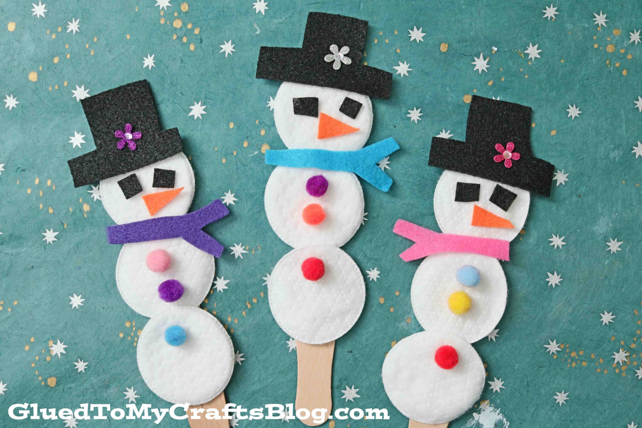 Cotton Pad Snowman Craft Idea For Kids