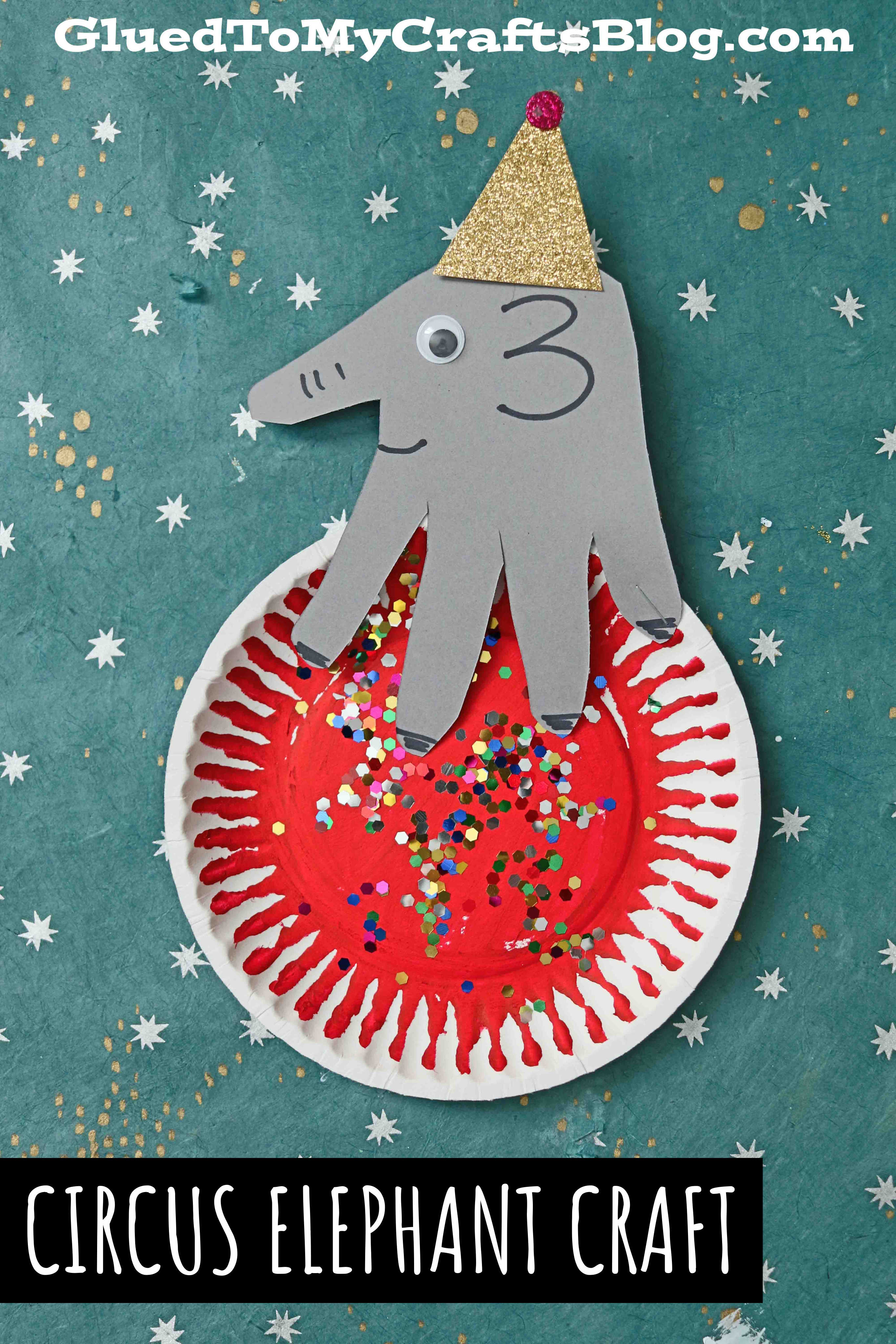 Handprint Elephant On Paper Plate Circus Ball