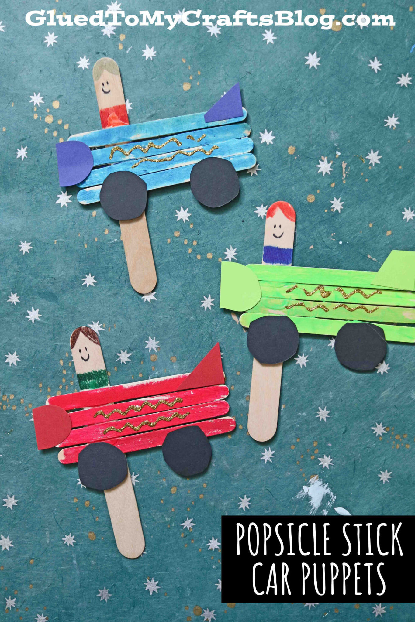 Popsicle Stick Car Puppet Craft Idea