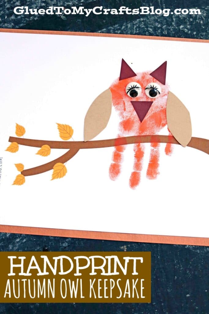 Handprint Autumn Owl On Branch Craft