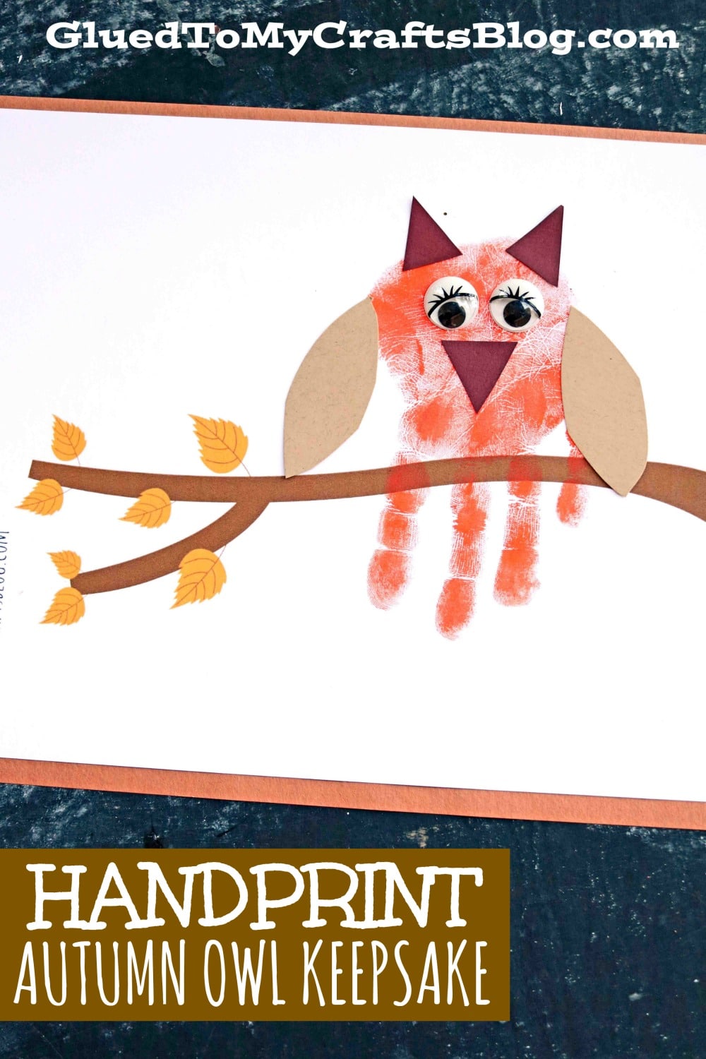 Handprint Autumn Owl On Branch Craft