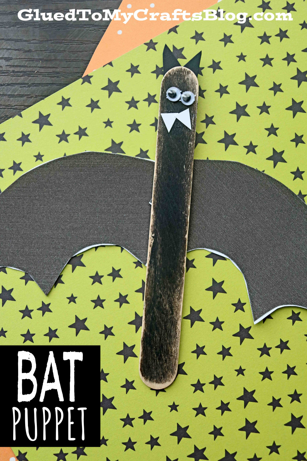 Popsicle Stick Bat Puppet Craft Idea