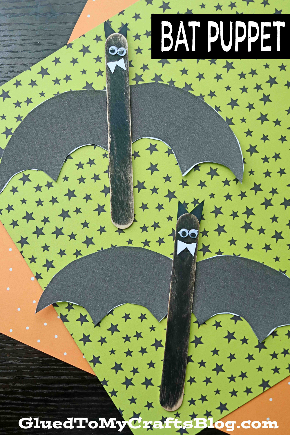 Popsicle Stick Bat Puppet Craft Idea