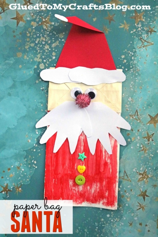 Paper Bag Santa Puppet w/Handprint Beard Craft